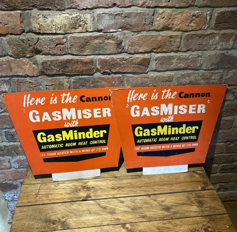 Pair Of Vintage Cannon Gasminder Cardboard Display Signs – Wilson Fox ...